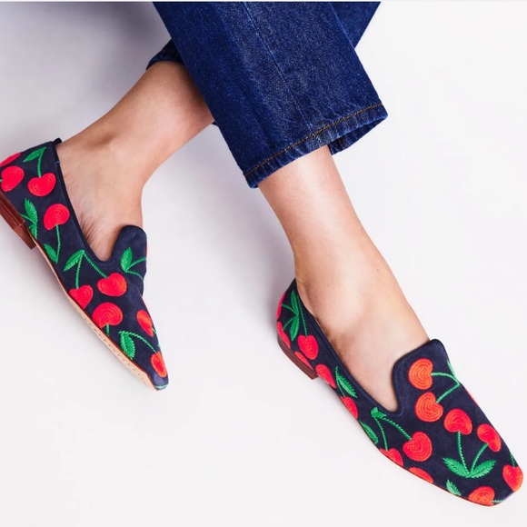 Boden | Shoes | Boden Slipper Cut Loafernavy Cherry Embroidered Loafers ...